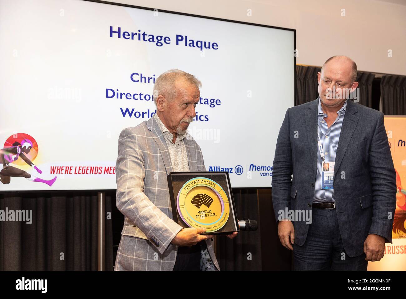 Wilfried Meert, organizer of the Memorial Van Damme meeting and Chris ...