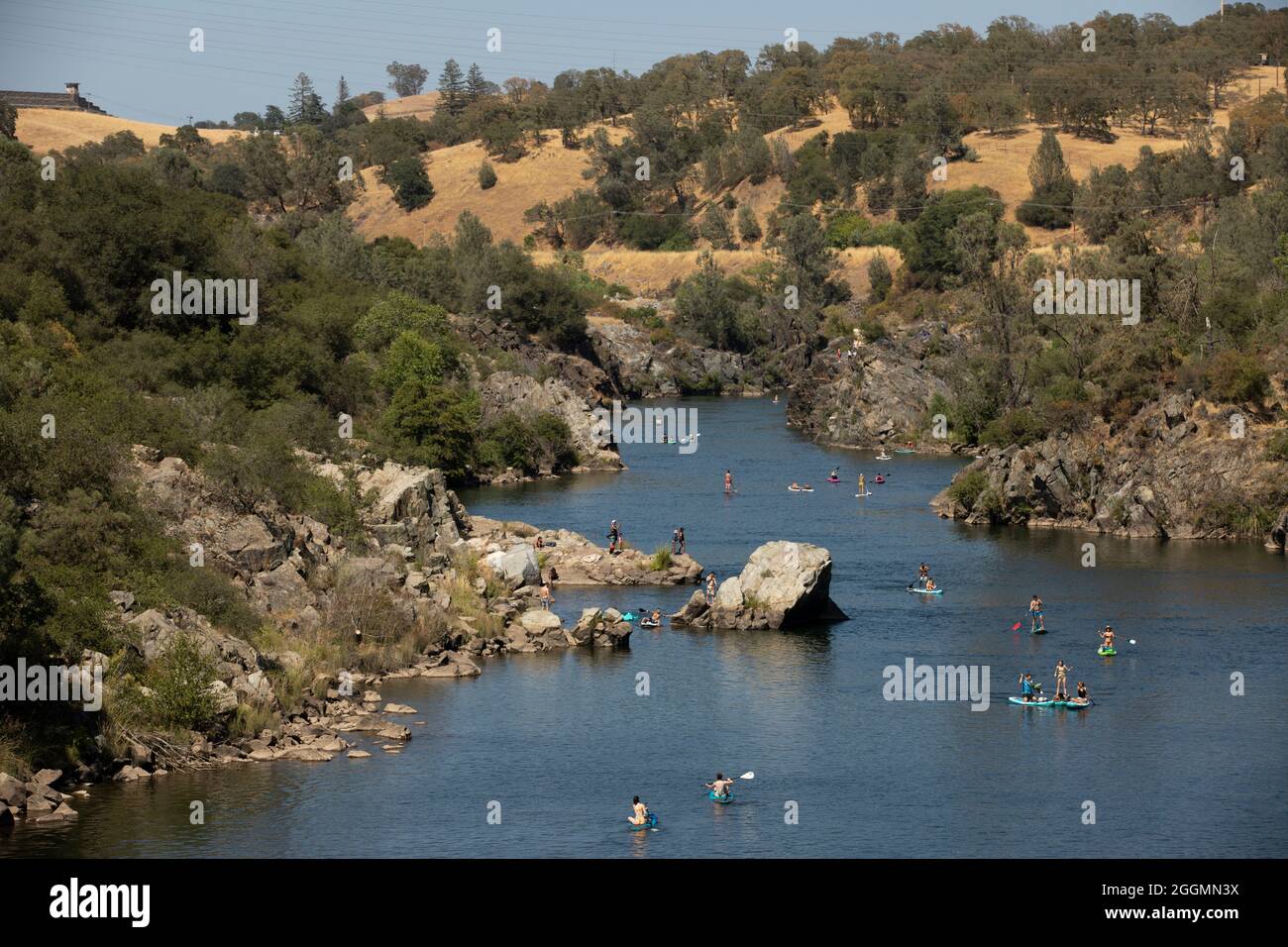 Daytime view of the American River as it runs through Folsom ...