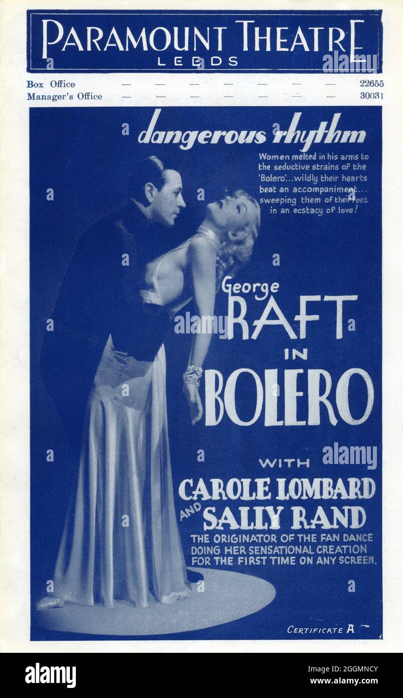 GEORGE RAFT CAROLE LOMBARD and SALLY RAND the Fan Dancer in BOLERO 1934 ...