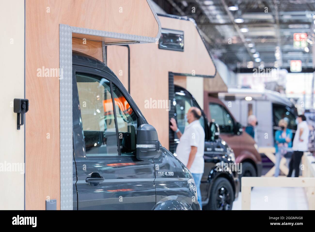 Duesseldorf, Germany. 01st Sep, 2021. View of wooden motorhomes at the ...