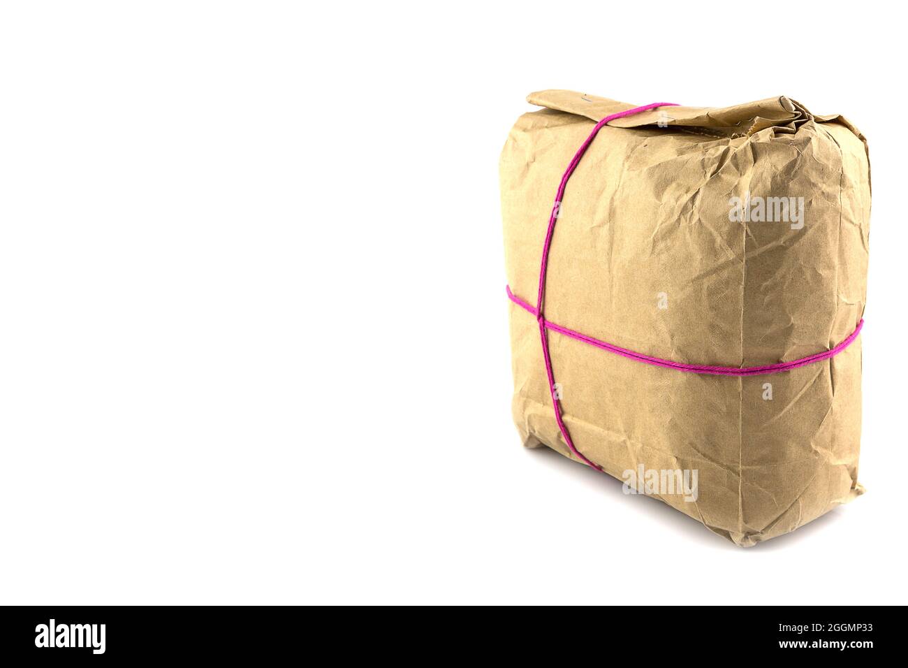 Parcel wrapped with brown paper, tied with pink string isolated on ...