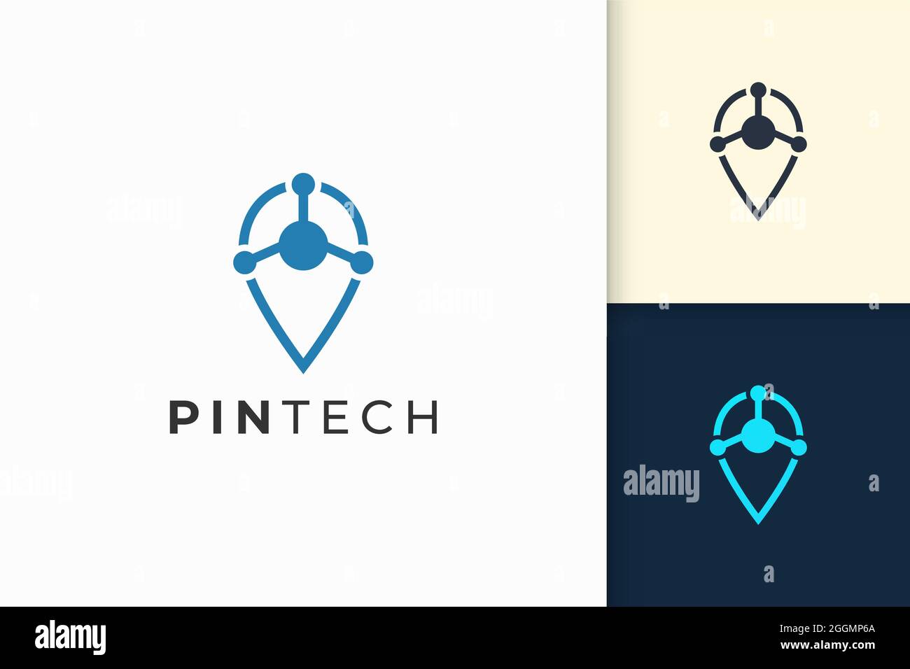 Pin logo or marker in simple line and modern shape represent map or ...