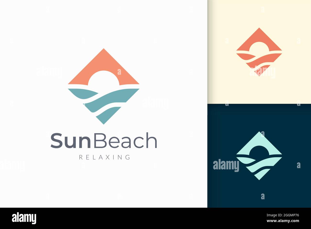 Ocean or sea logo in abstract water wave and sun represent adventure ...