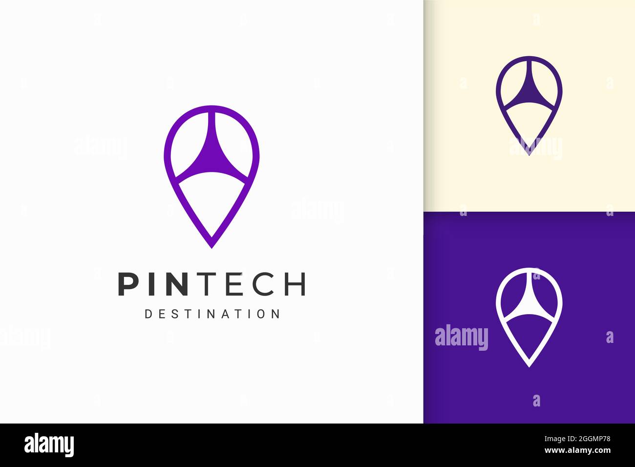 Pin or point logo in simple line and modern shape for tech company ...