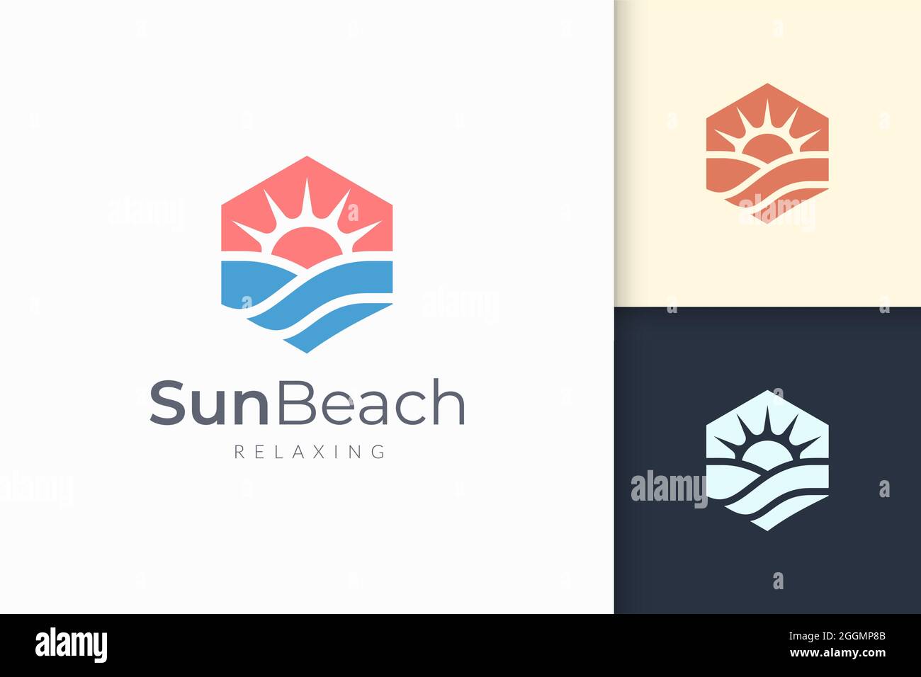 Ocean or sea logo in abstract water wave and sun represent adventure ...