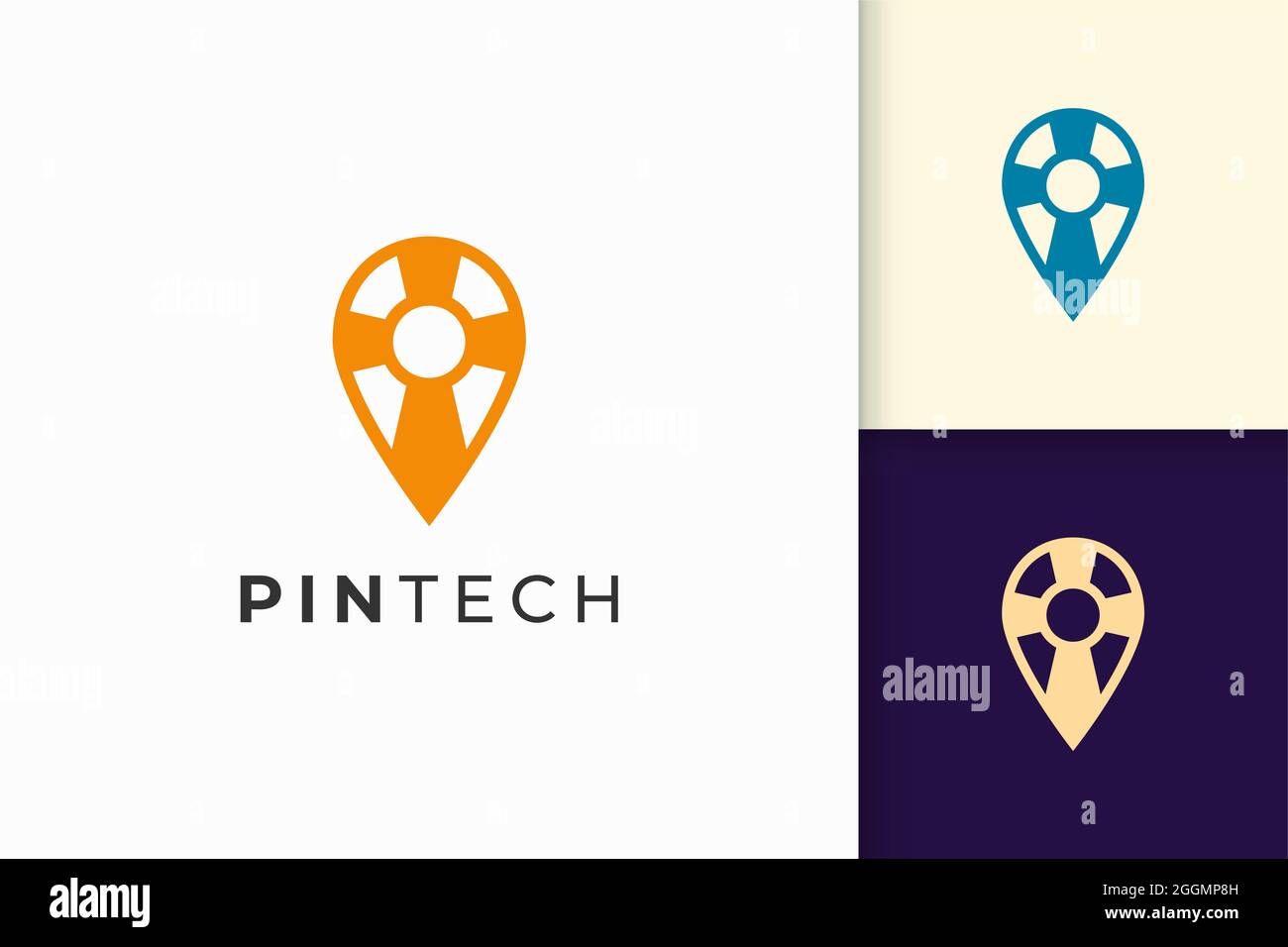 Pin or point logo in simple line and modern shape for tech company ...