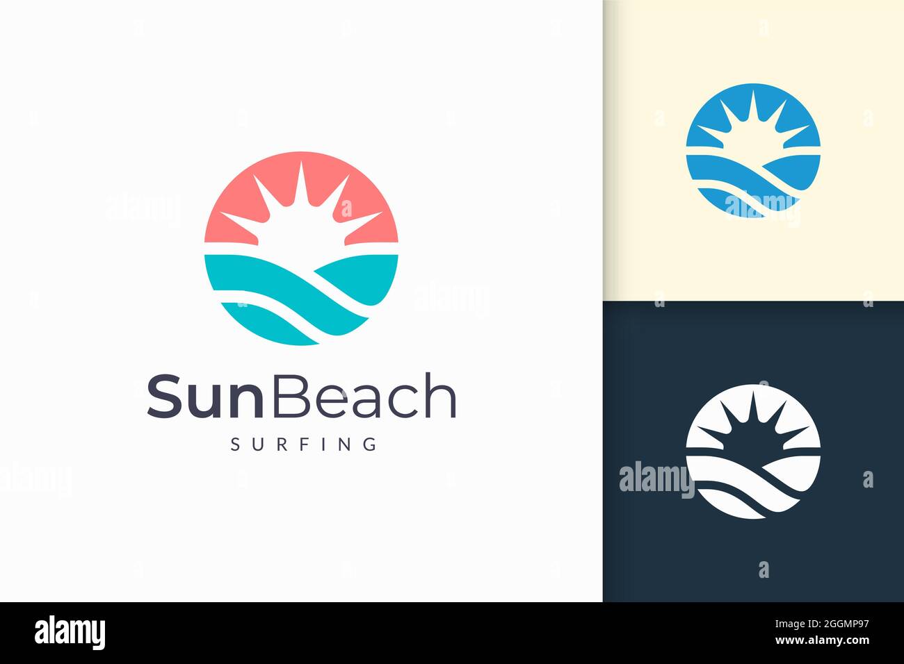 Ocean or sea logo in abstract water wave and sun represent adventure ...