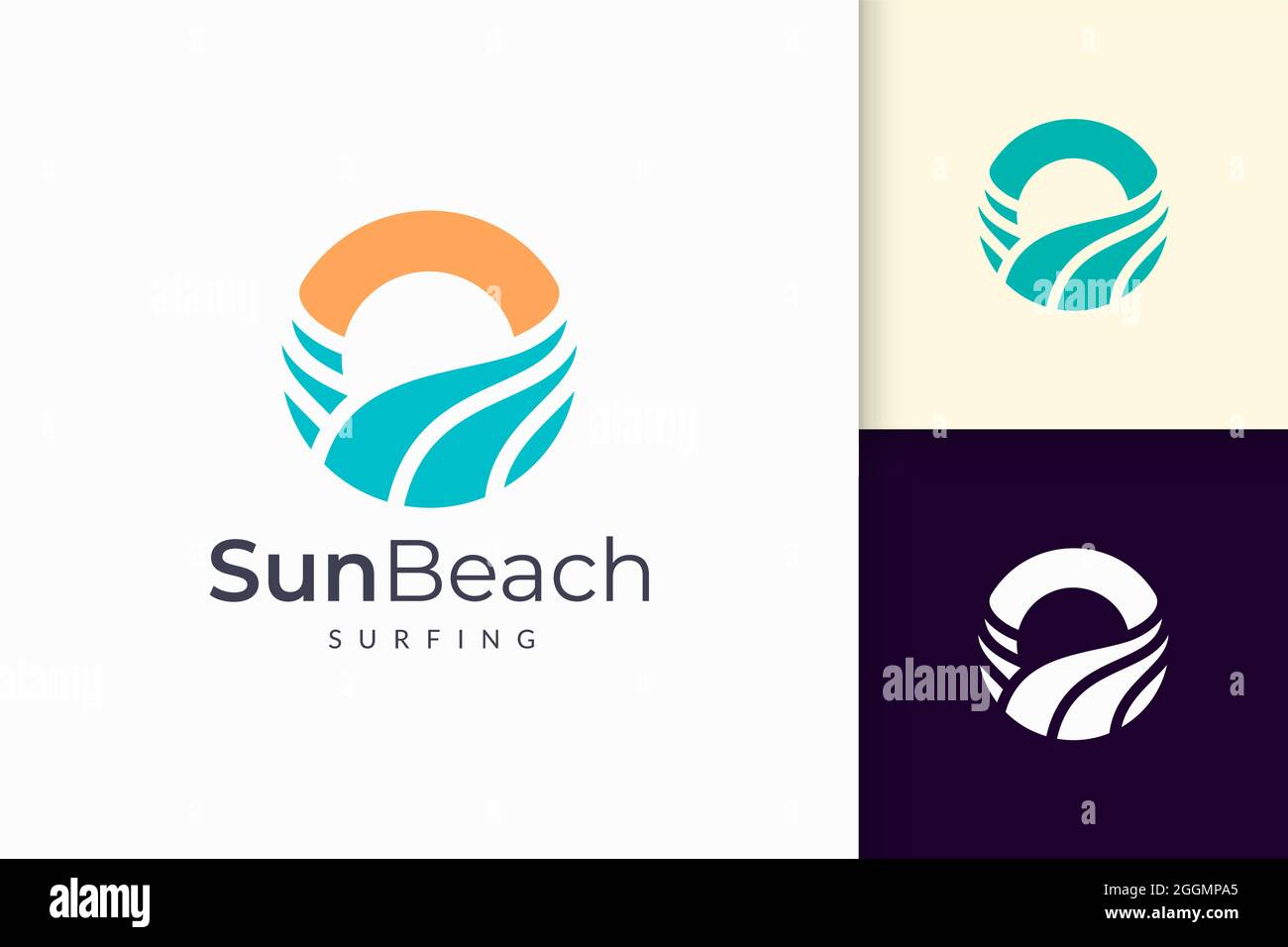 Ocean or sea logo in abstract water wave and sun represent adventure ...