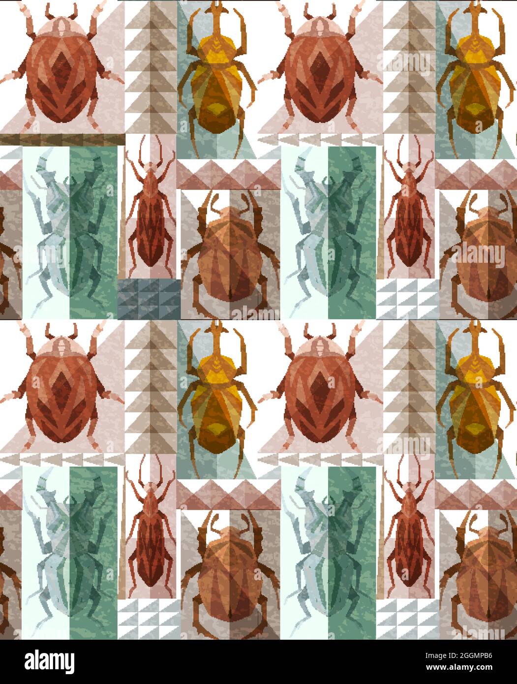 Seamless light pattern with geometric insects in rectangle mosaic ...