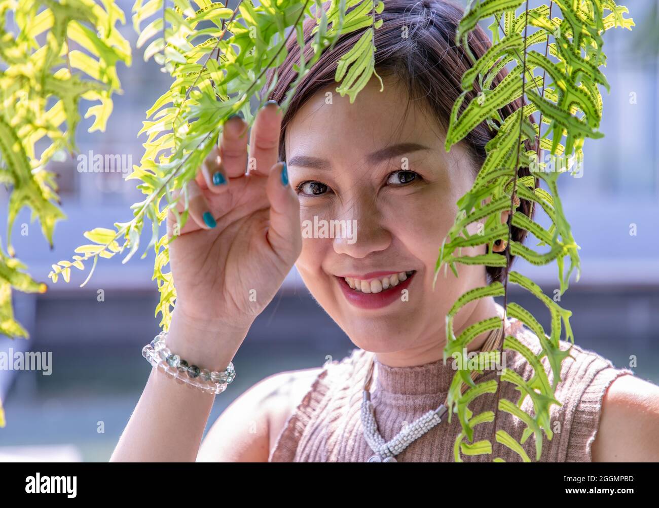 Portrait of smiling of happy beauty asian young asian woman enjoy and ...