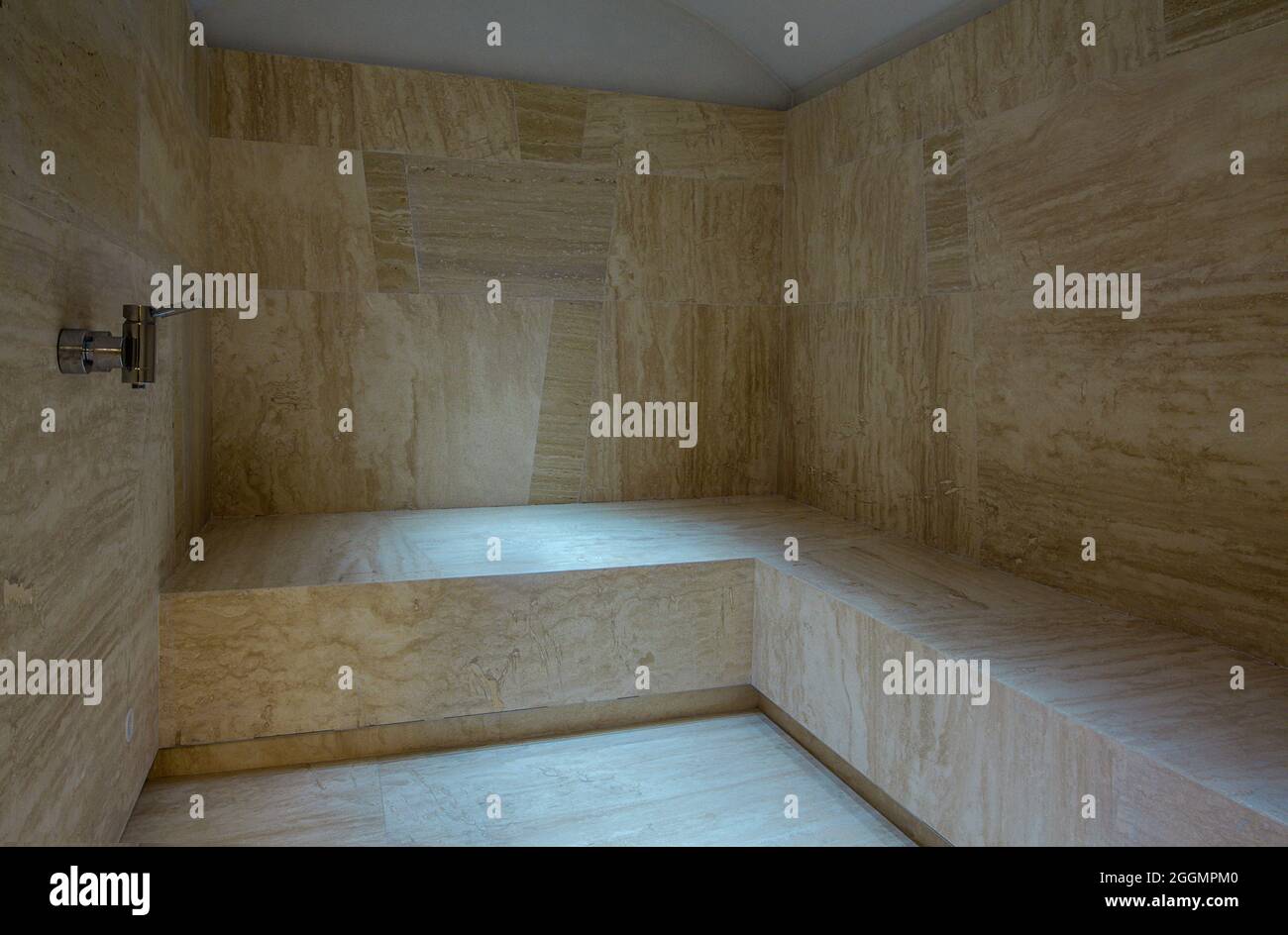 Interior of steam room finished with beige marble Stock Photo - Alamy