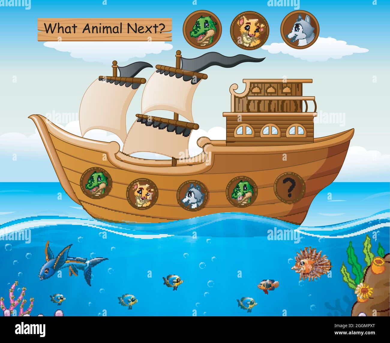 Wood boat sailing with wild animals theme Stock Vector Image & Art - Alamy