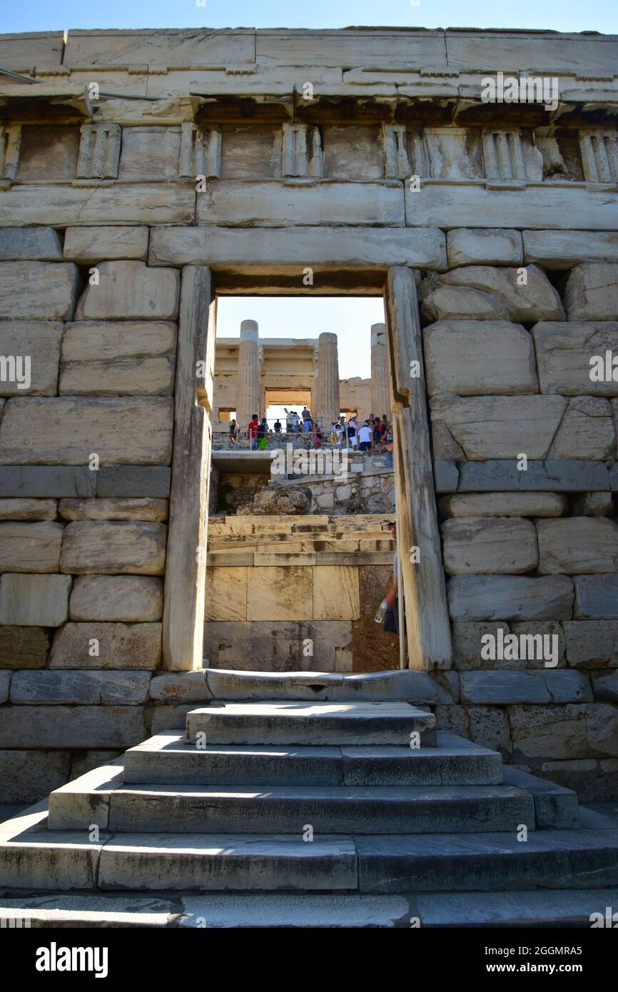 The Beule Gate is the entrance to the Acropolis in Athens, Greece Stock ...