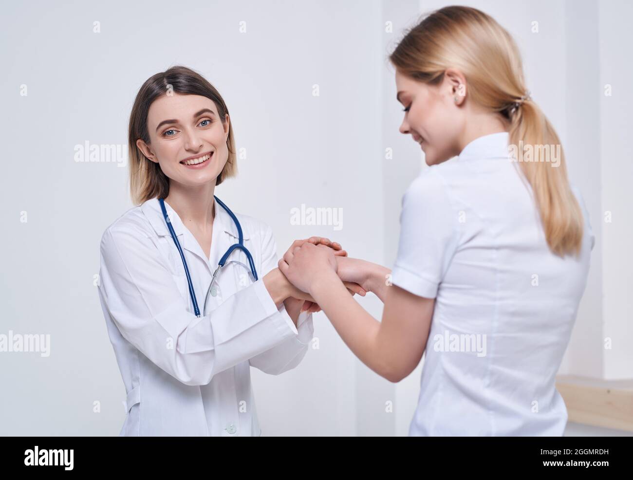 female doctor stethoscope healing procedures isolated background Stock ...
