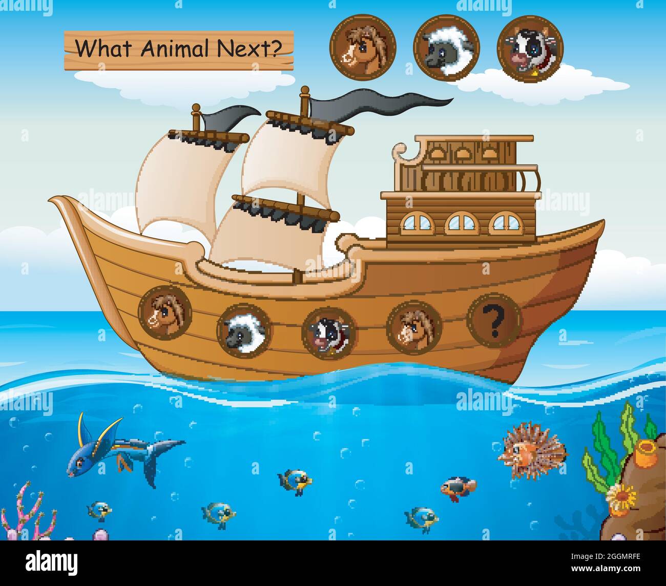 Wood boat sailing with farm animals theme Stock Vector Image & Art - Alamy