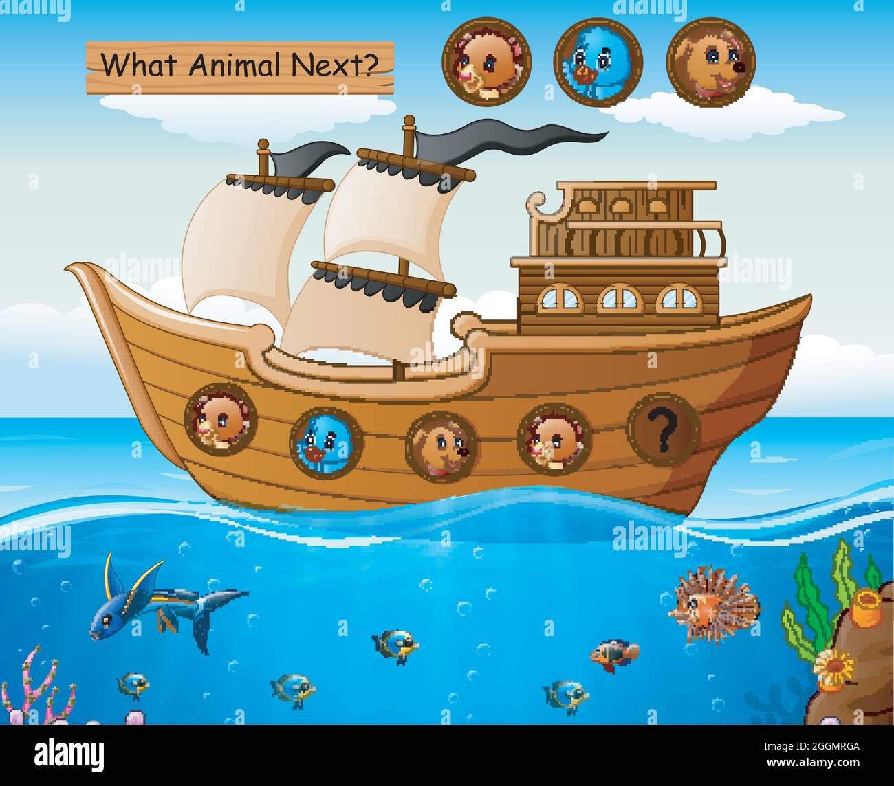 Wood boat sailing with animals theme Stock Vector Image & Art - Alamy
