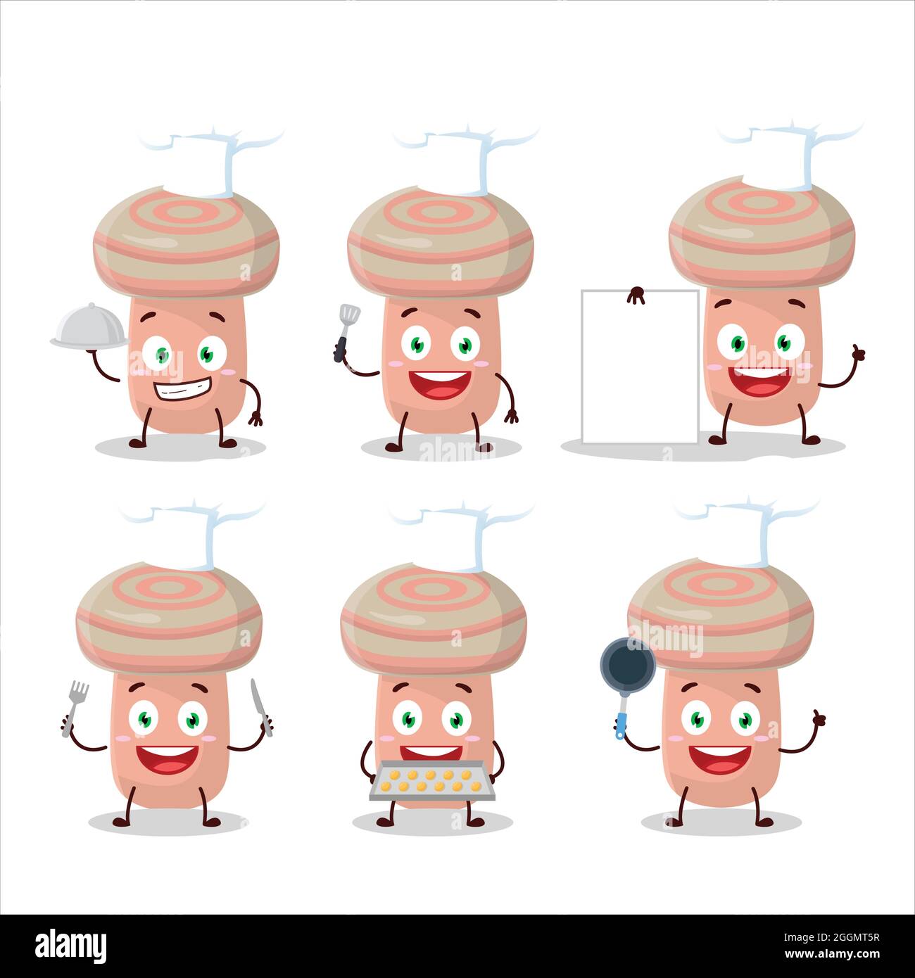 Cartoon character of coral milky cap with various chef emoticons ...