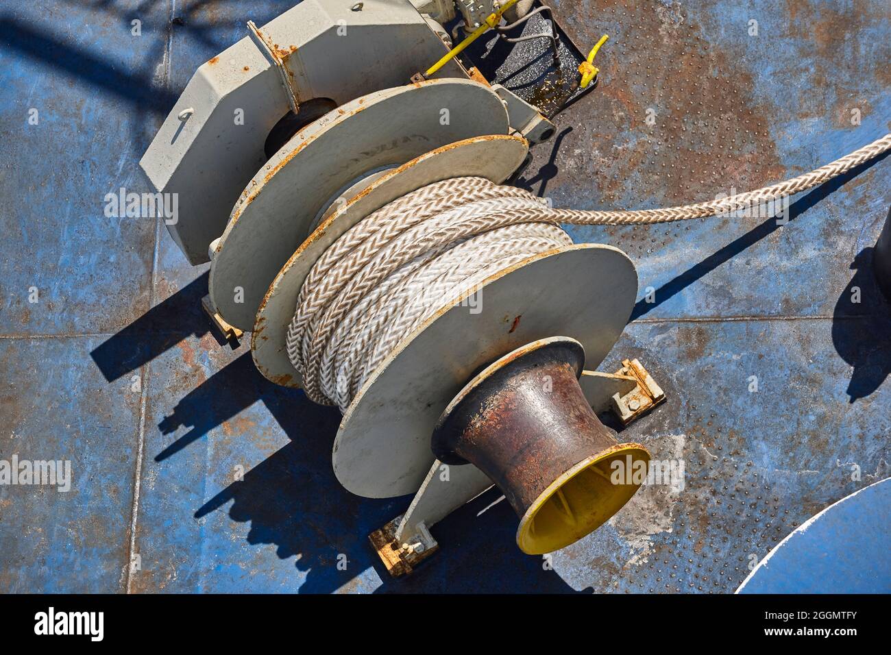 Vessel deck nautical rope. Moor. Maritime equipment. Naval Stock Photo ...