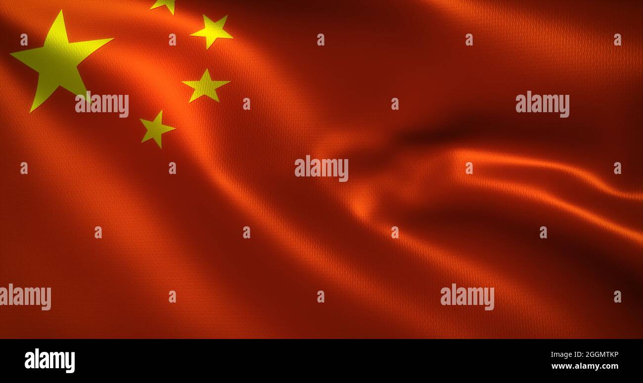 China Flag, Chinese flag with waving folds, close up view, 3D rendering ...
