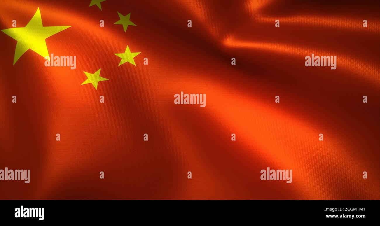 China Flag, Chinese flag with waving folds, close up view, 3D rendering ...