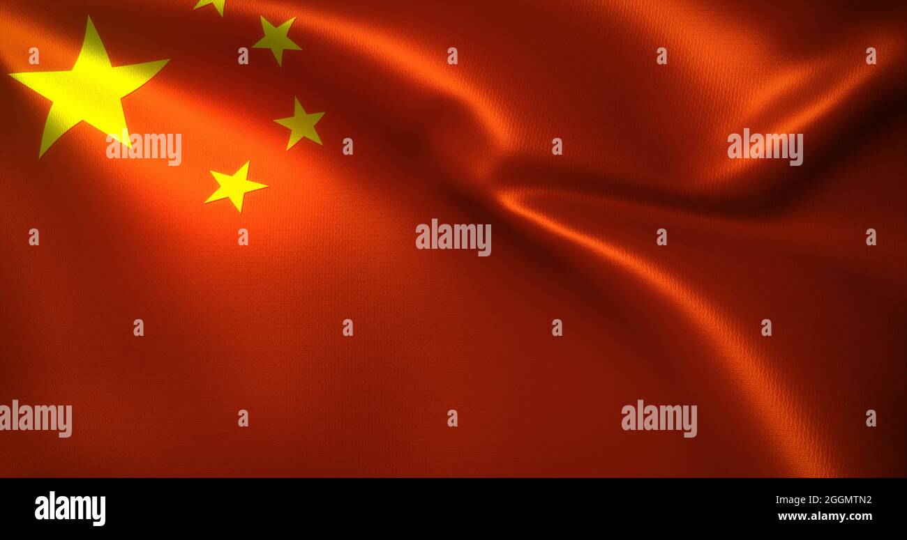 China Flag, Chinese flag with waving folds, close up view, 3D rendering ...