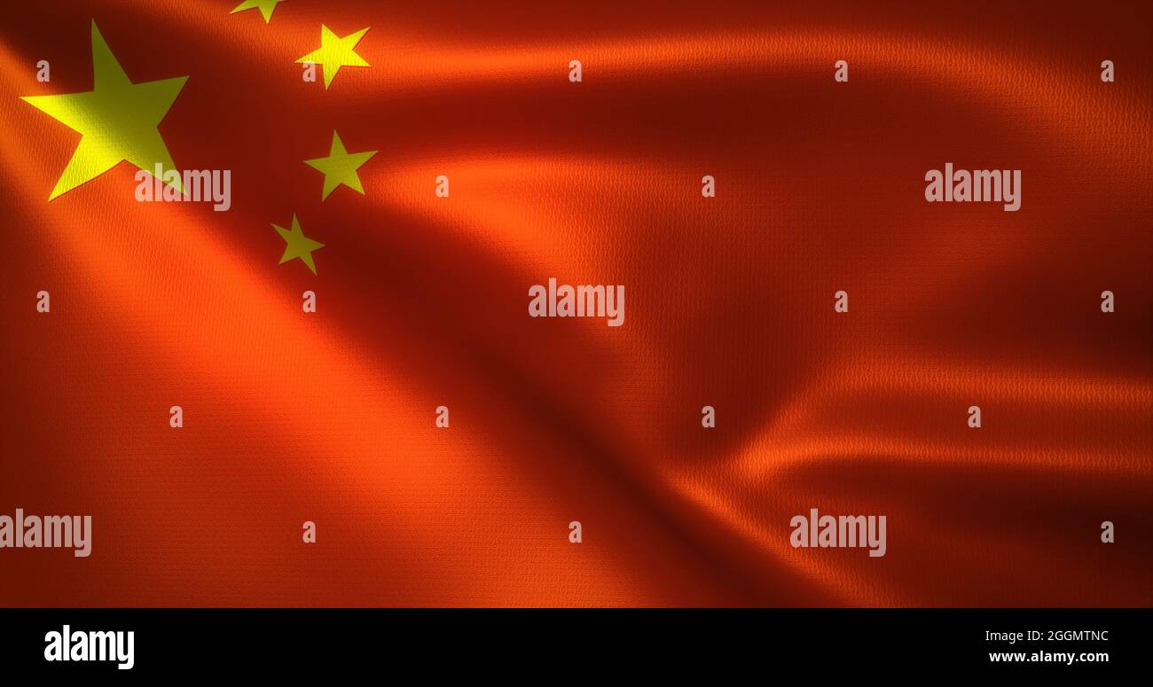 China Flag, Chinese flag with waving folds, close up view, 3D rendering ...
