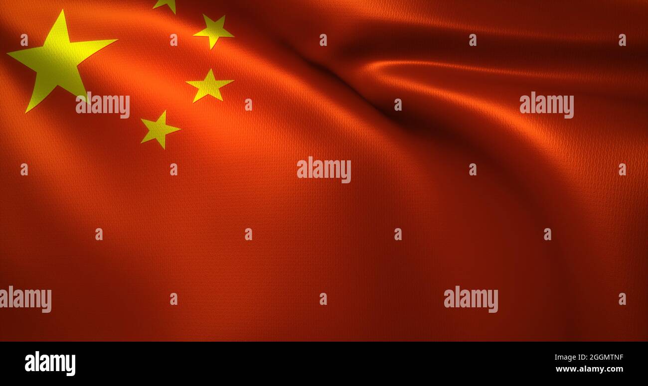 China Flag, Chinese flag with waving folds, close up view, 3D rendering ...