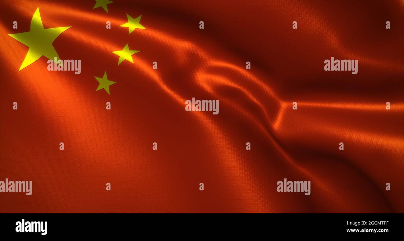 China Flag, Chinese flag with waving folds, close up view, 3D rendering ...