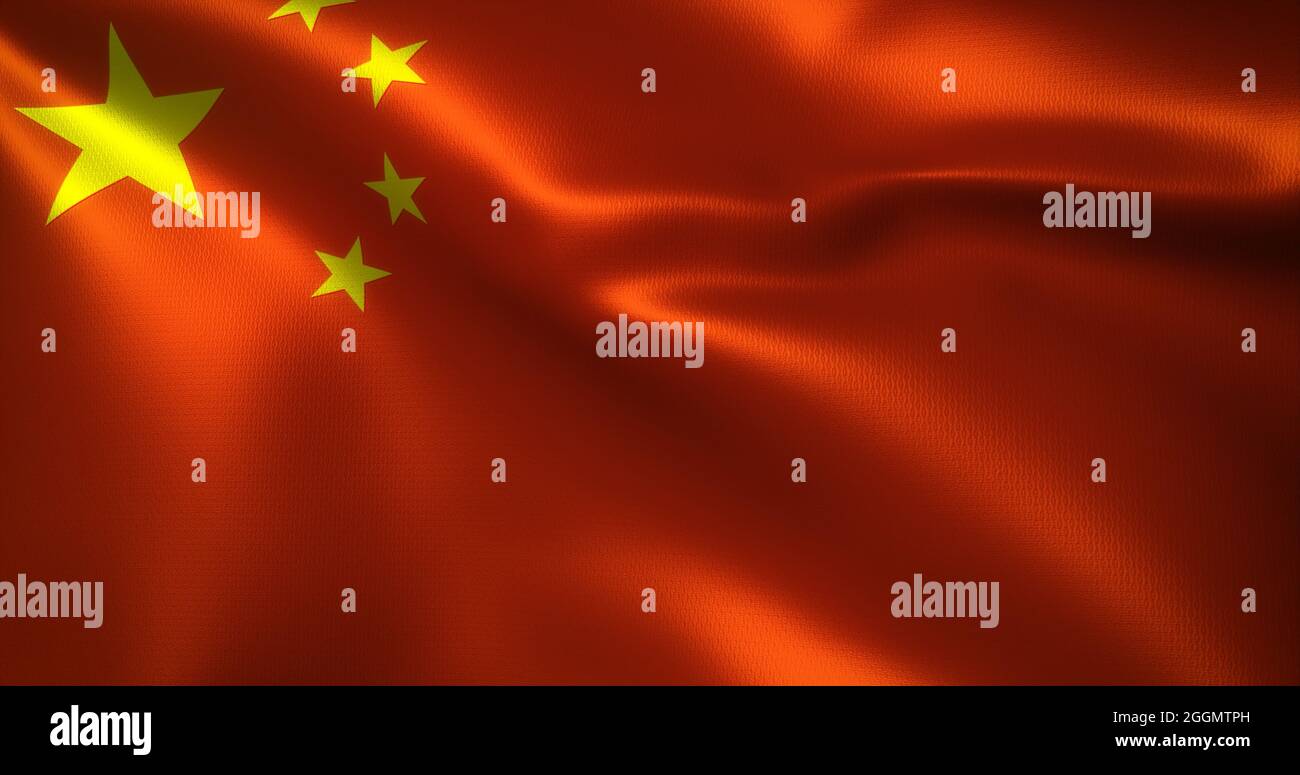 China Flag, Chinese flag with waving folds, close up view, 3D rendering ...