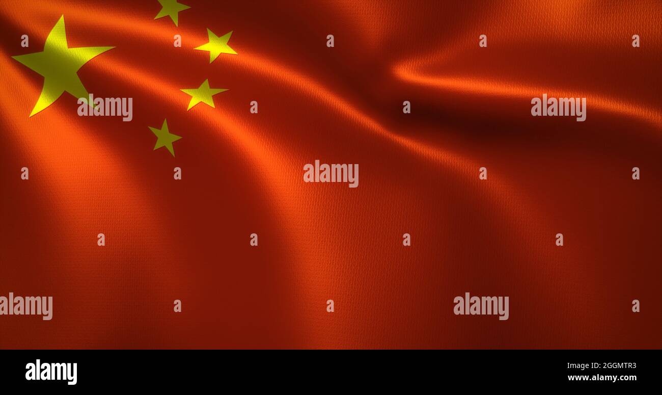 China Flag, Chinese flag with waving folds, close up view, 3D rendering ...