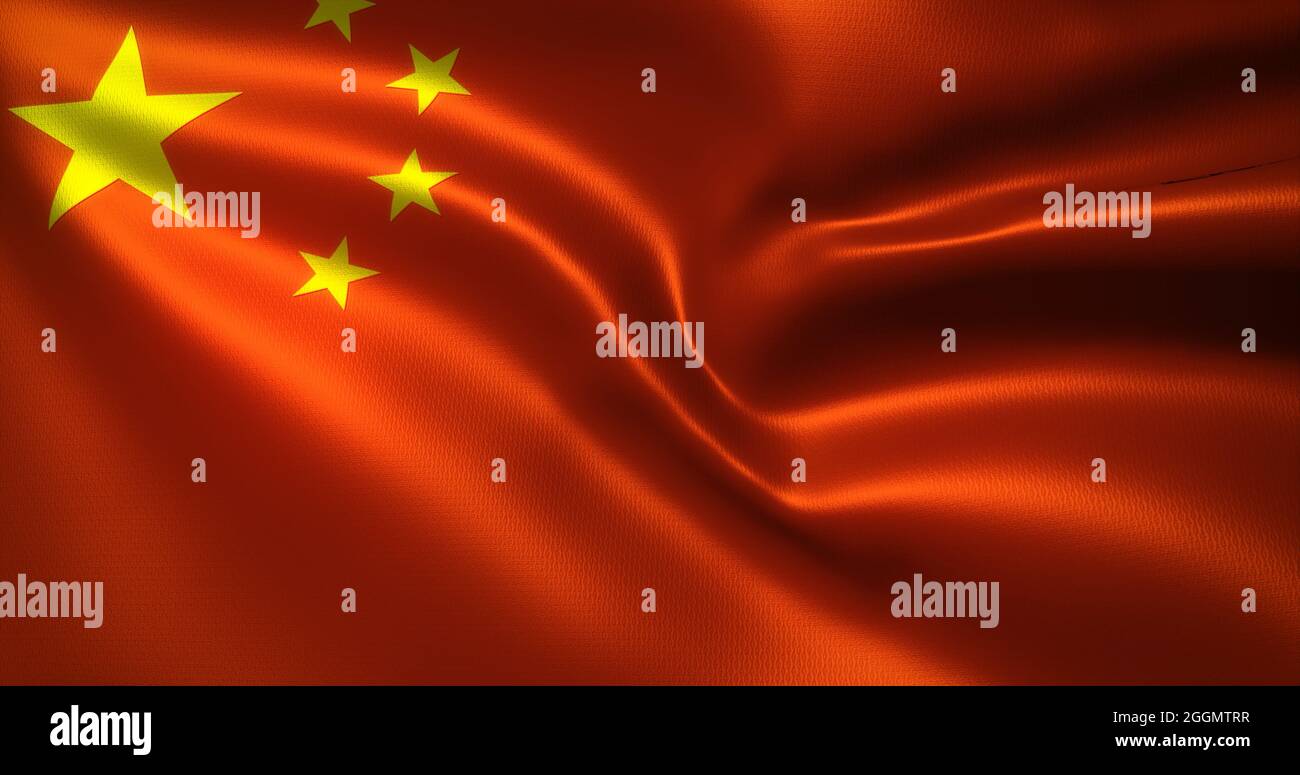 China Flag, Chinese flag with waving folds, close up view, 3D rendering ...