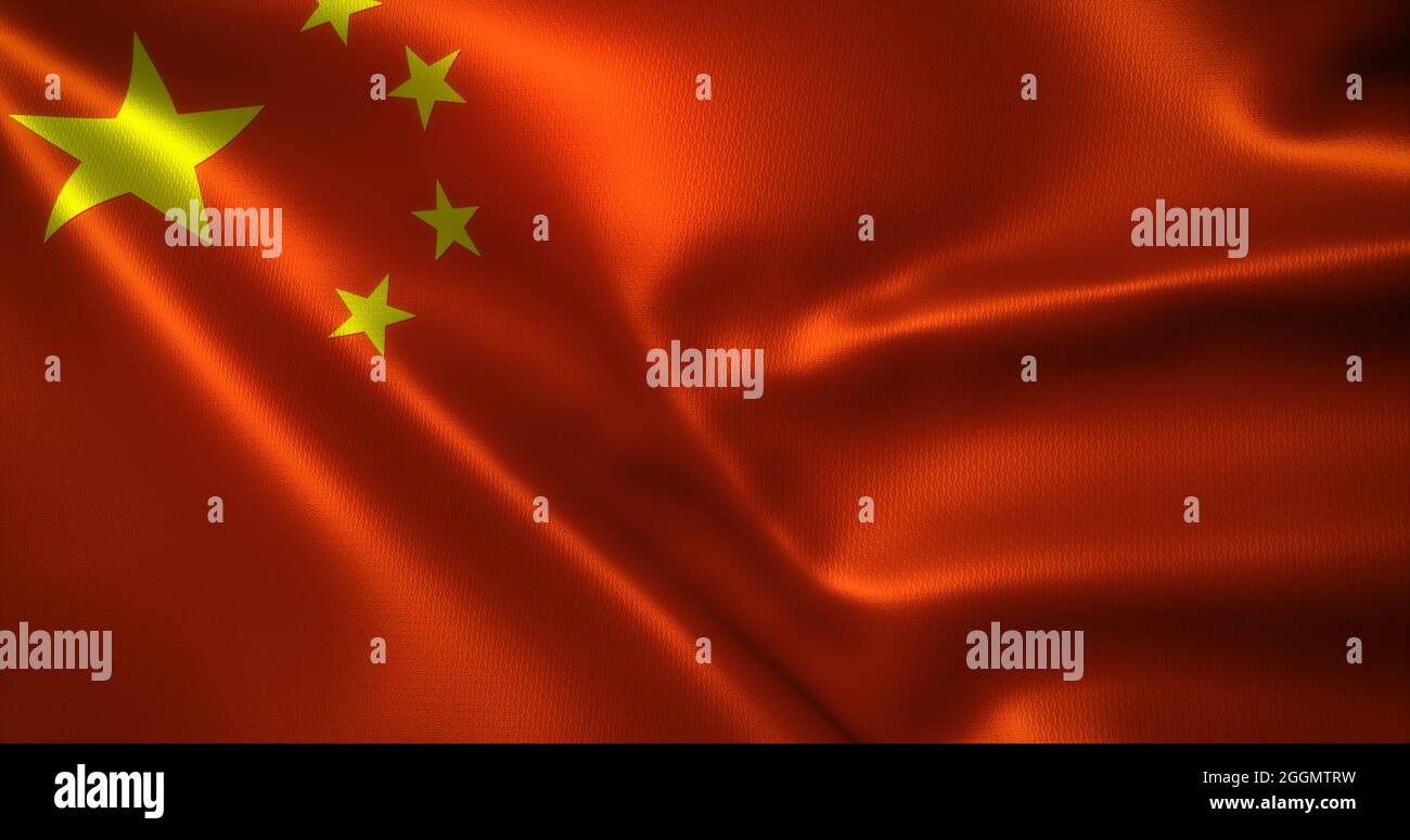 China Flag, Chinese flag with waving folds, close up view, 3D rendering ...
