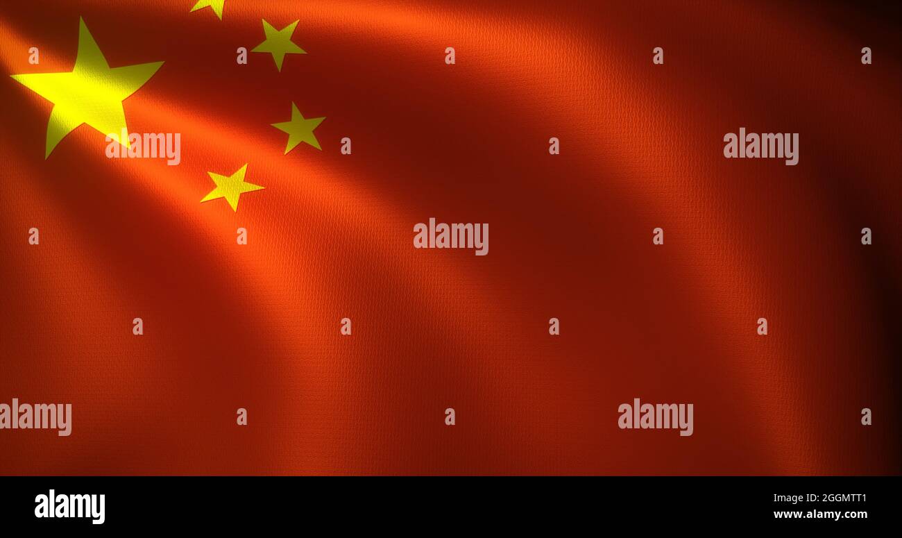 China Flag, Chinese flag with waving folds, close up view, 3D rendering ...
