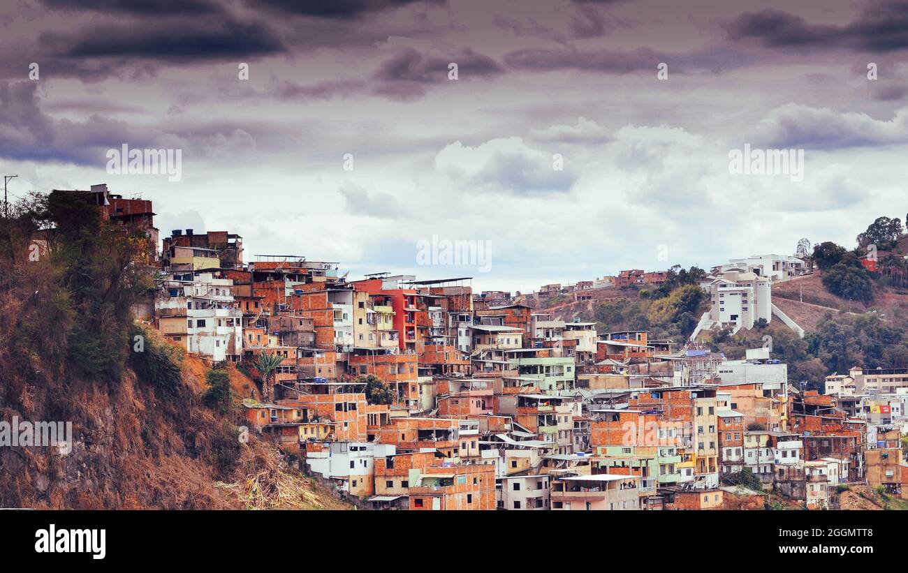 Cityscape of favelas / shanty-towns in Manhuacu, Minas Gerais, Brazil ...