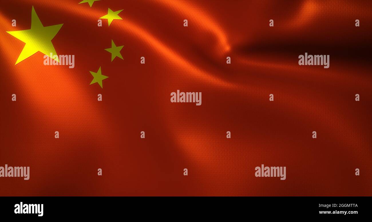 China Flag, Chinese flag with waving folds, close up view, 3D rendering ...