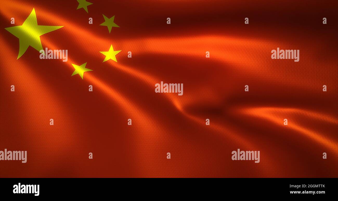 China Flag, Chinese flag with waving folds, close up view, 3D rendering ...