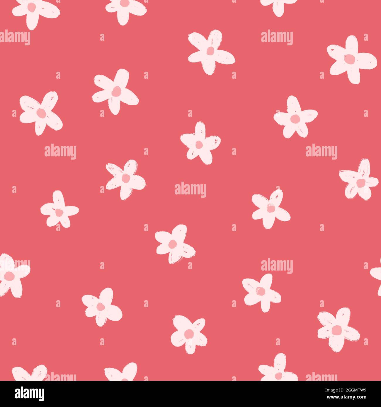 White painted flowers on red seamless background. Repeating floral ...
