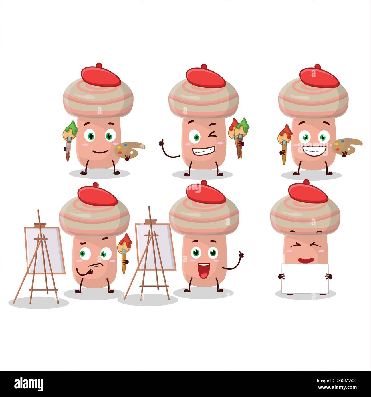 Artistic Artist of coral milky cap cartoon character painting with a ...