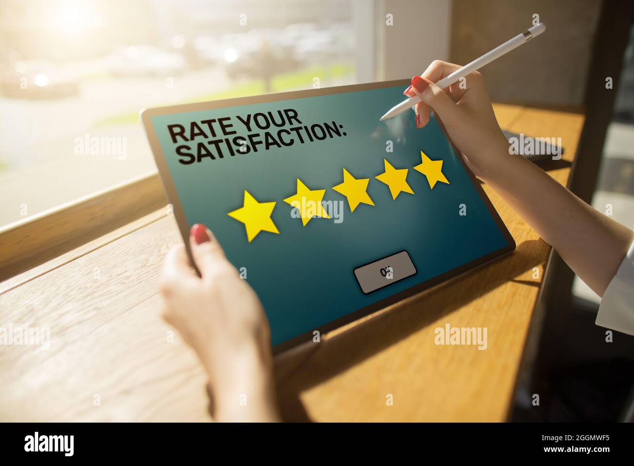 Rate your experience. Customer satisfaction review. Five star on device ...