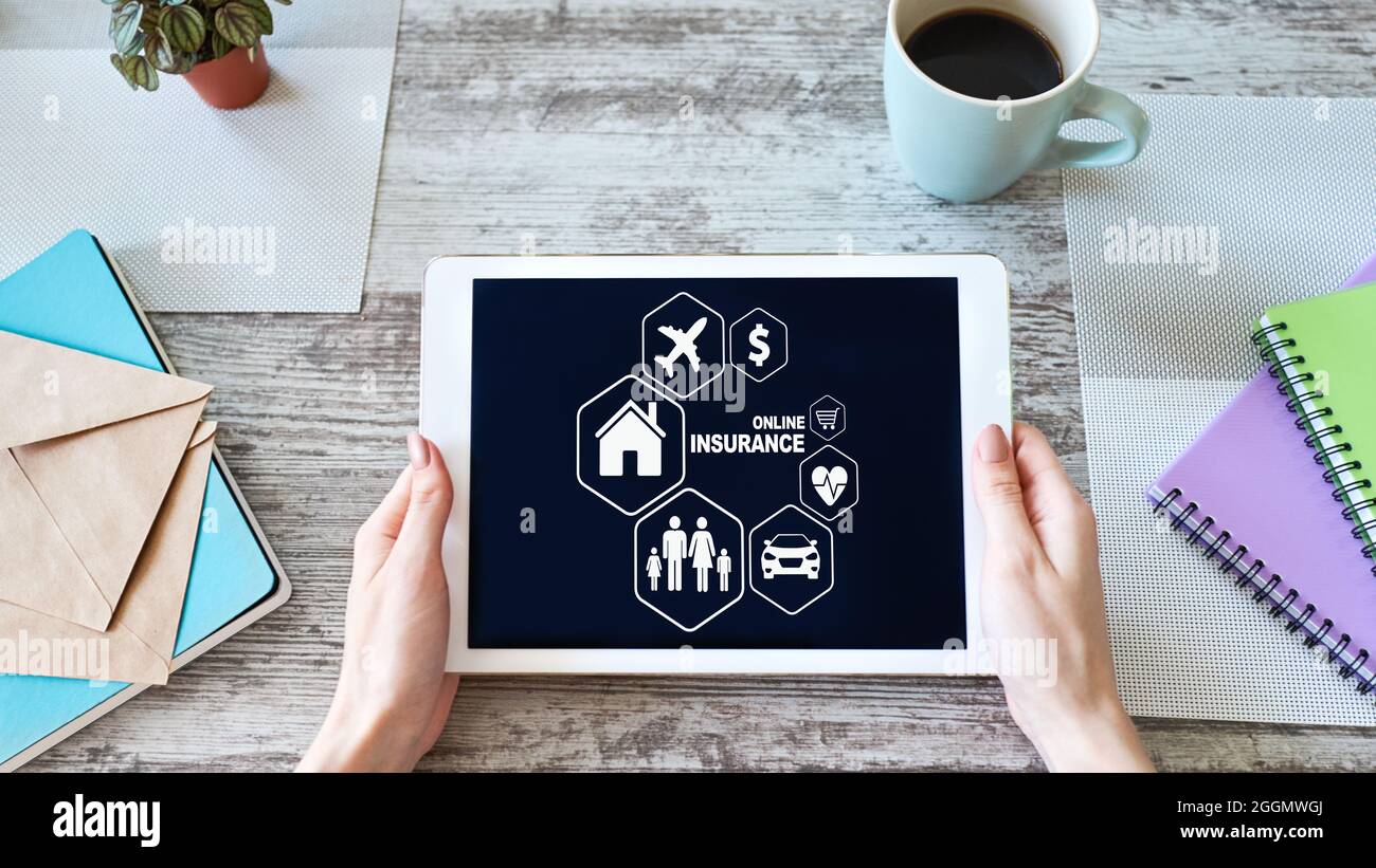 Online insurance concept. Family, life, travel and car selection ...