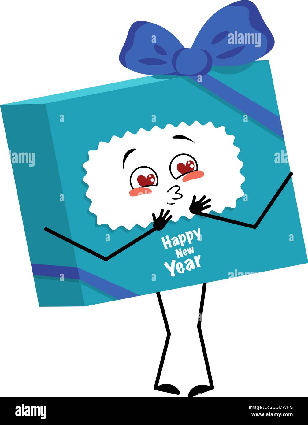 Cute character gift box for new year with bow falls in love with eyes ...