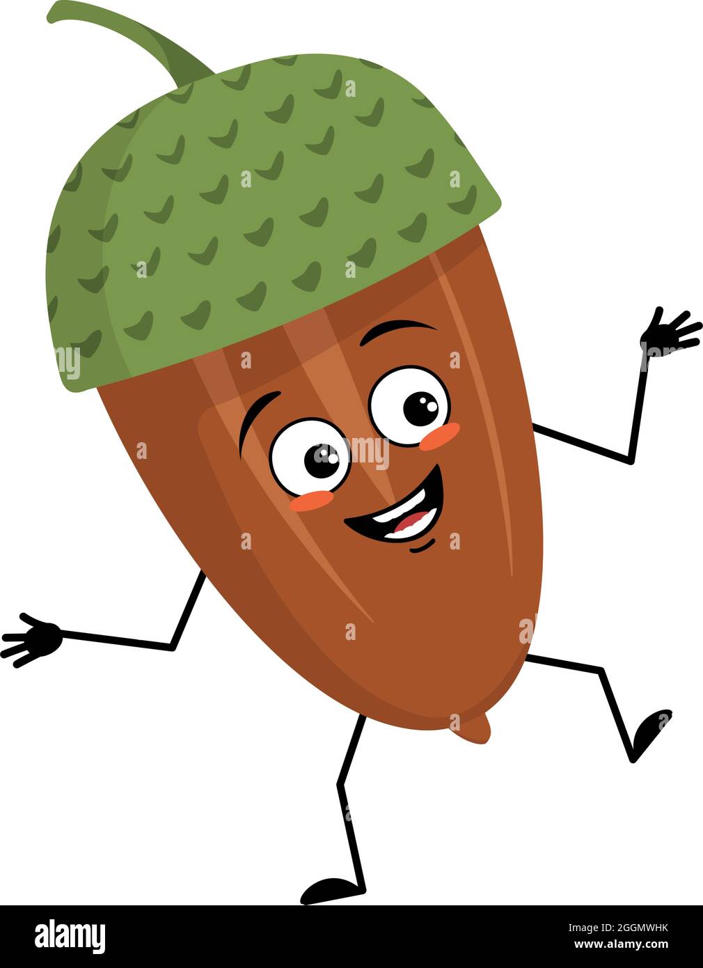 Character acorn with happy emotions, dancing, joyful face, smile eyes ...