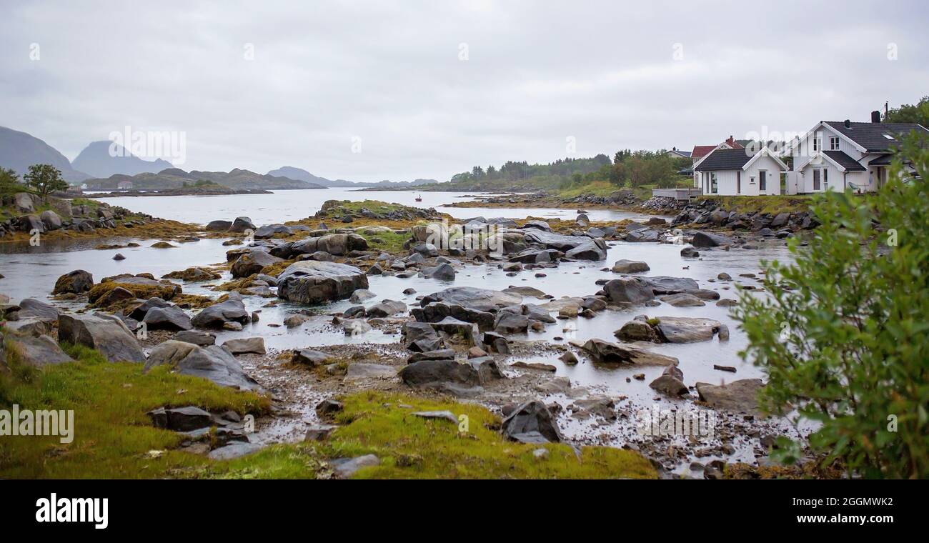 Beautiful landscape in Norway with fjords, trees and beautiful sky ...