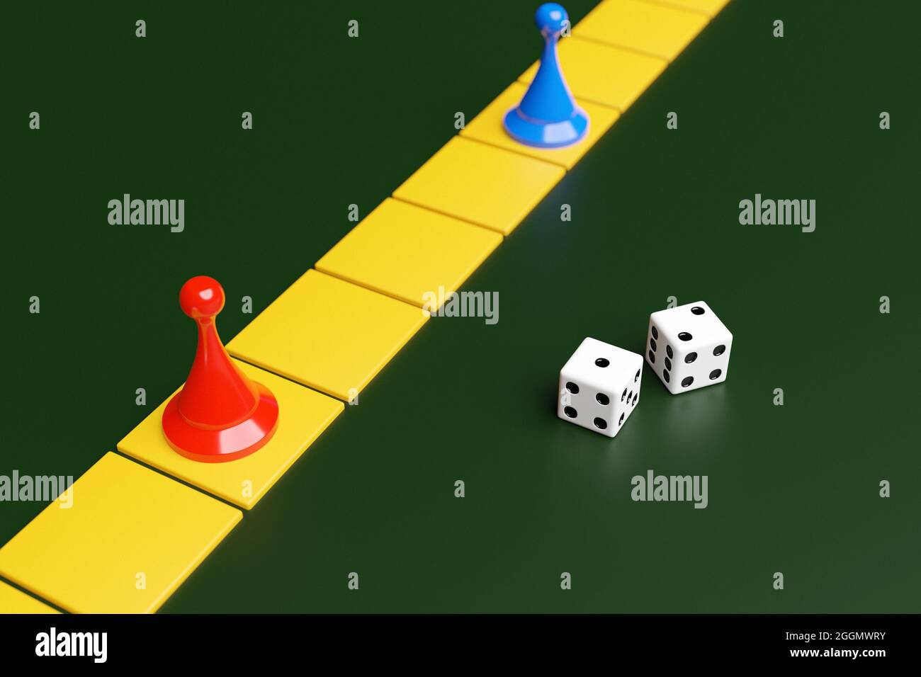 Blue and red game pieces and two dice: entertainment, home games for ...