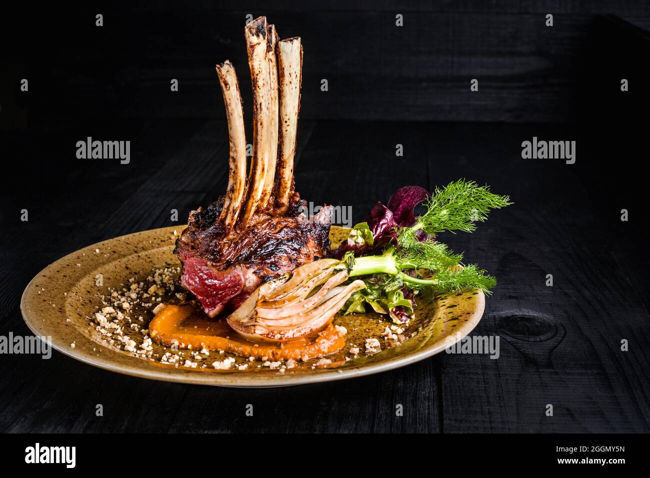 Gourmet Main Entree Course Grilled rack of lamb Stock Photo - Alamy