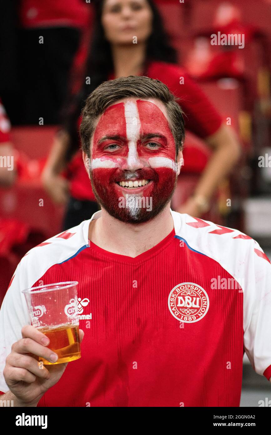 Copenhagen, Denmark. 01st Sep, 2021. Football fans of Denmark dressed ...