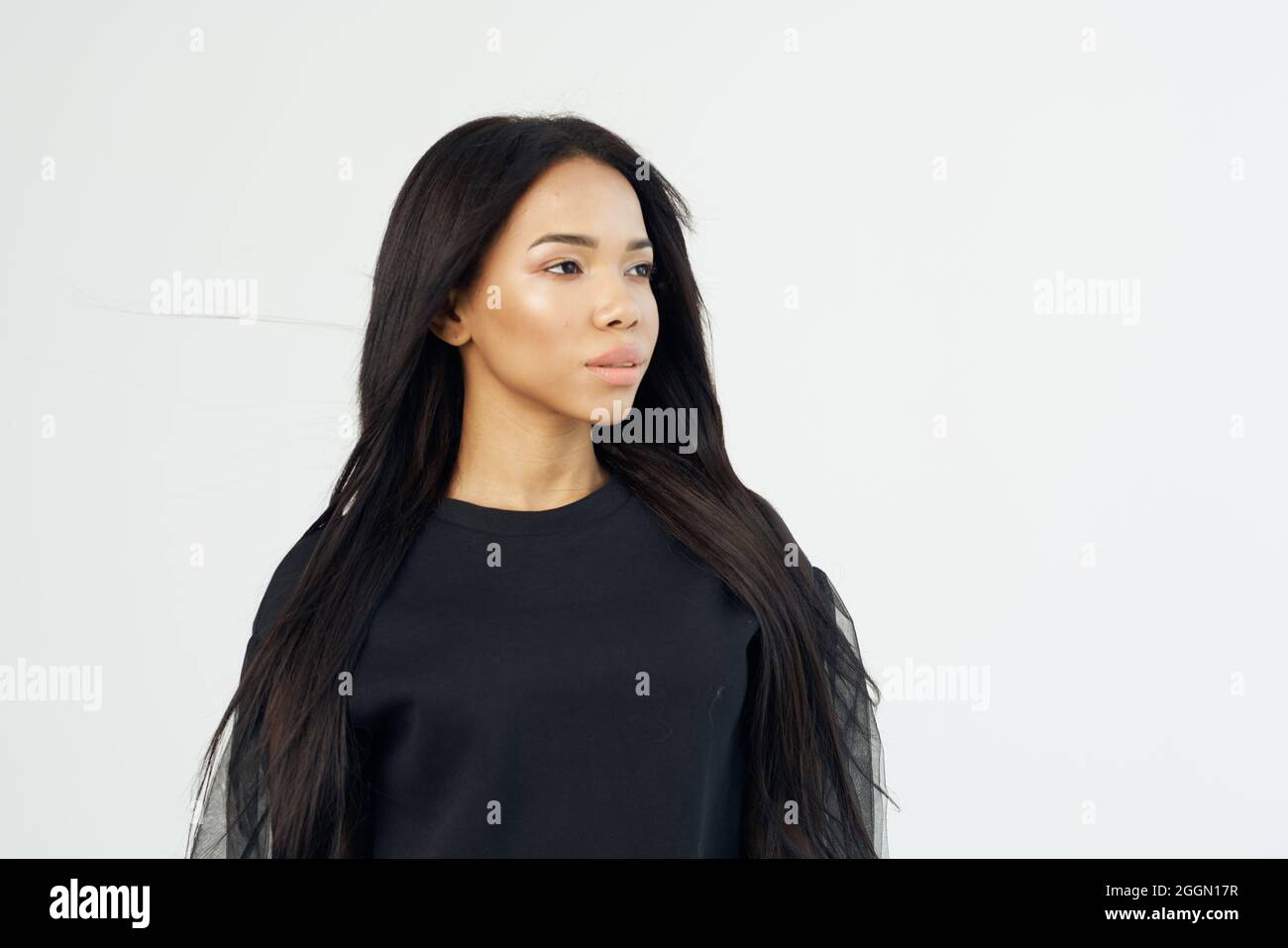 pretty woman in black shirt fashion studio luxury Stock Photo - Alamy