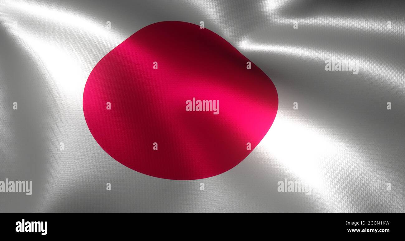 Japan Flag, Japanese flag with waving folds, close up view, 3D ...