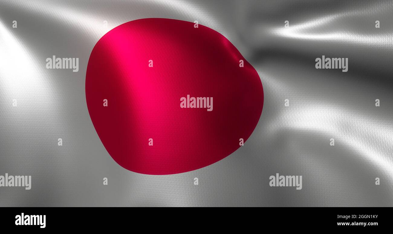 Japan Flag, Japanese flag with waving folds, close up view, 3D ...