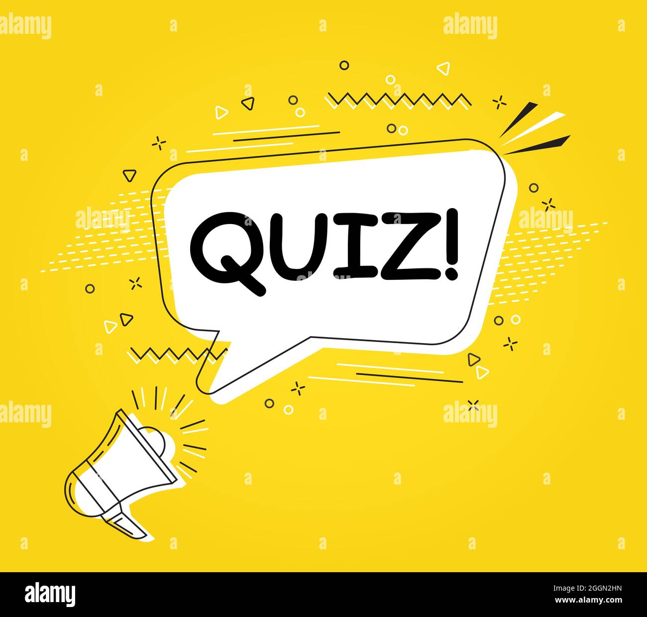 Quiz in bubble vector on bright yellow background. Comic speech bubble ...